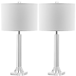 SAFAVIEH Lighting Collection Tyrone Modern Crystal Column 27-inch Bedroom Living Room Home Office Desk Nightstand Table Lamp Set of 2 (LED Bulbs Included)