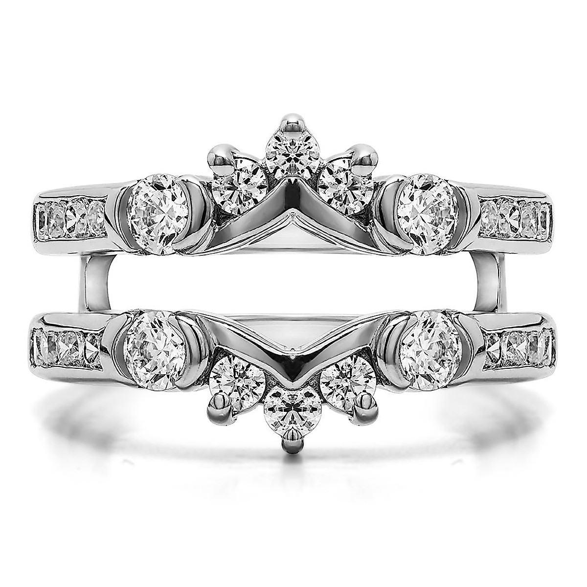 TwoBirch 1.01 Ct. Half Halo Prong and Channel Set Ring Guard in Sterling Silver with Cubic Zirconia (Size 6)