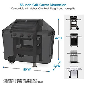 Unicook Grill Cover 55 Inch, New Version Heavy Duty Waterproof BBQ Cover, All Weather Resistant Shell with Rip-Proof Lining, Durable BBQ Grill Cover, Compatible with Weber Char-Broil Grills and More