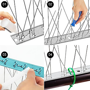 Yeasing Bird Spike for Pigeons 5Pack Bird Spikes 25cm Fence Animal Deterrent Bird Repellent Set Pigeon Spikes Long Seagull Cat Intruder Deterrents for Roofs and Windows, Sliver
