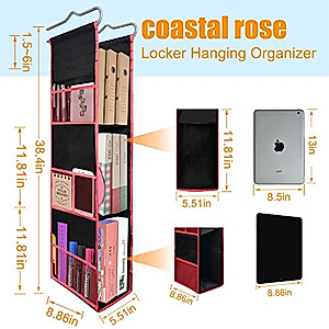 Libeder 3 Shelf Hanging Locker Organizer for School, Work, Gym, Closet, Adjustable Hanging Locker Accessories Shelves for Girls Boys, Hangs from Shelf, Hooks or Rod to Create Storage Space(Black-Red)