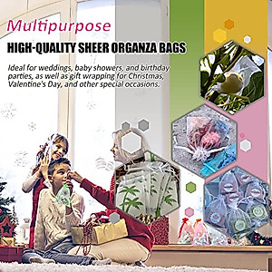 Angooni 5x7 Inch White Organza Gift Bags, 100PCS Premium Sheer Mesh Drawstring Pouch for Jewelry Candy Party Wedding Favor
