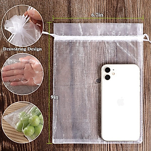 WenTao 50pcs Fruit Protection Bags 6x9 inch, White Mesh Drawstring Netting Cover Bags for Grapes, Mango, Fruit Trees, Vegetables - Pest Barrier and Fruit Protectors for Garden and Plant Fruit Flower