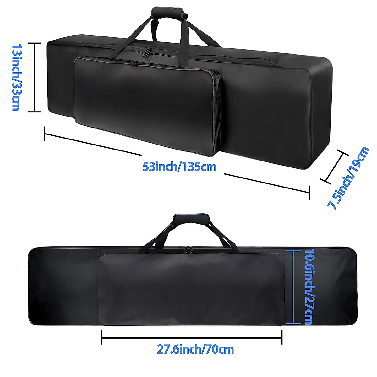 NKTM 88 Key Keyboard Case, 53.5"x12.6"x6.3" Electric Keyboard Bag Piano Gig Bag with Handles and Adjustable Shoulder Straps Keyboard Gig Bag - Black