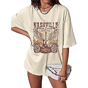 Women's Oversized Country Music Shirts Nashville Concert Outfit Casual Rock Band Tshirt Vintage Graphic Tees Tops Apricot