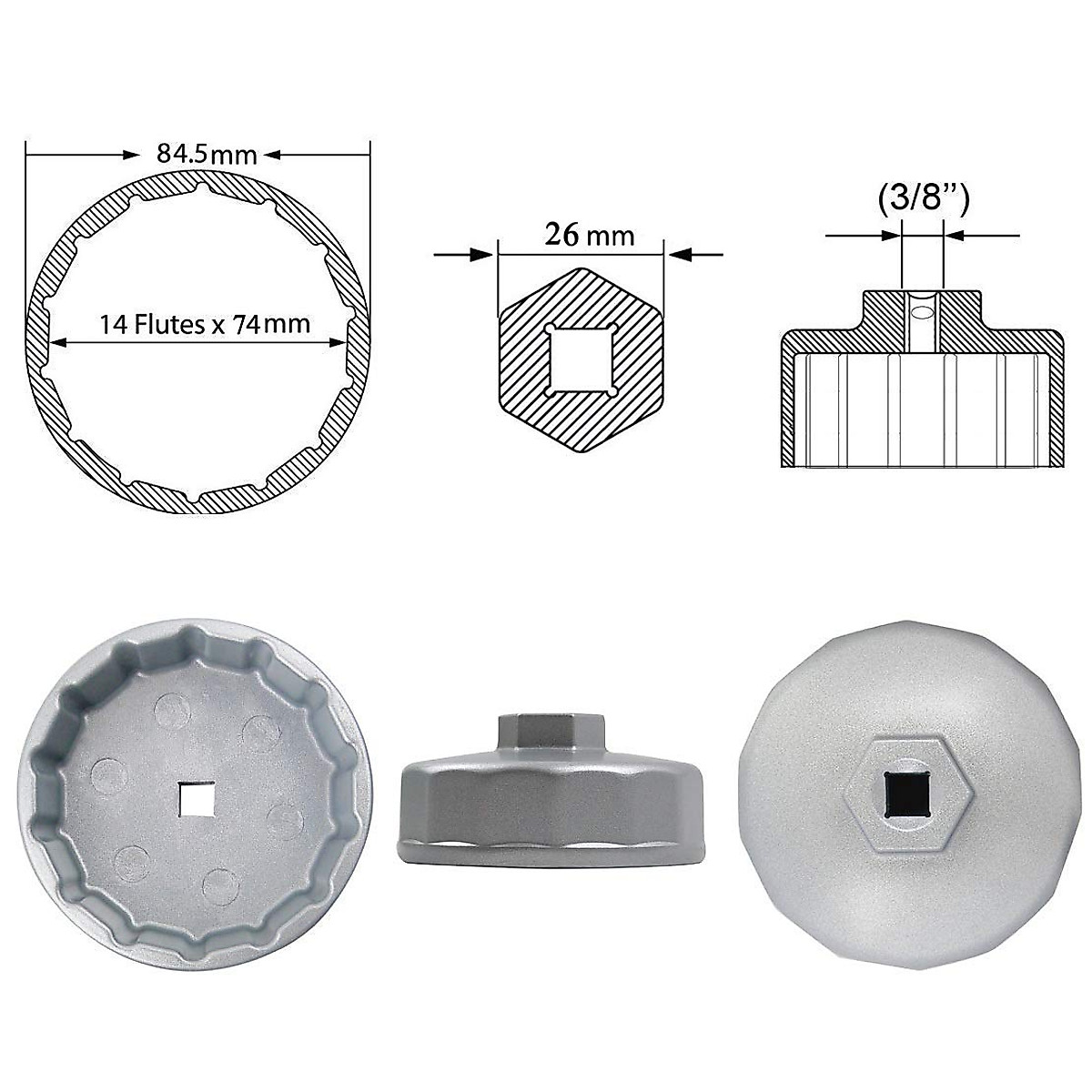 Ibetter Heavy Duty 74mm 14 Flutes Oil Filter Wrench For Volkswagen, Mercedes Benz, VW, Audi, Porsche, Mazda, Sprinter, Select Mobil1, Bosch and Mahle
