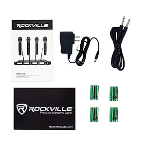 Rockville RWM-4US Quad Wireless UHF 4 Microphone System w/Adjustable Frequency, Black