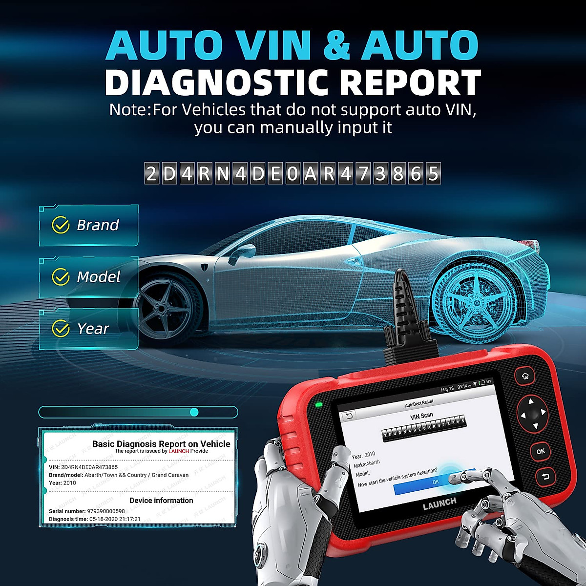 LAUNCH CRP129I OBD2 Scanner, Code Reader for Vehicle Engine ABS SRS Transmission, Car Diagnosis Tool with EPB SAS TPMS Oil Lamp Throttle Body Reset Battery Voltage Test, WiFi Free Update