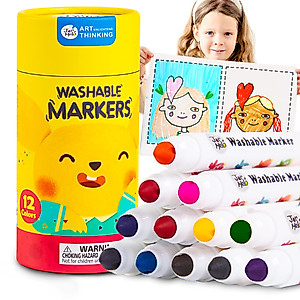 Jar Melo Washable Broad Line Markers for Toddlers,12 Count,Mess Free Coloring Markers Kit for Kids Girls Party Favors School Classroom Arts Crafts Suppliers Gift