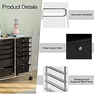 MEDIMALL 12 Drawers Rolling Storage Cart, Multipurpose Craft Storage Cart with Wheels, Mobile Tools Scrapbook Paper Organizer Cart for Office School Home Use (Black)