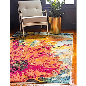 Unique Loom Estrella Collection Distressed, Floral, Abstract, Modern, Bright Colors Area Rug, 5' 0" x 8' 0", Multi/Blue