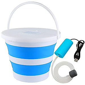Fishing Bait Bucket with Portable Aerator 4 Gallons Collapsible Live Fish Minnow Bucket with Lid Live Bait Container Utility Fishing Pail Outdoor Camping Organizer (Blue-Bucket)