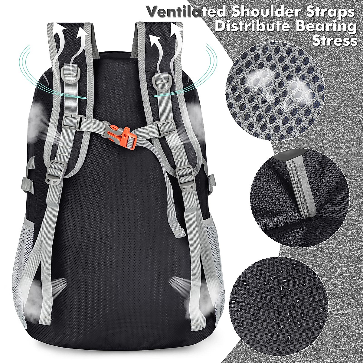 ZOMAKE Lightweight Packable Backpack 30L - Foldable Hiking Backpacks Water Resistant Compact Folding Daypack for Travel(Black)