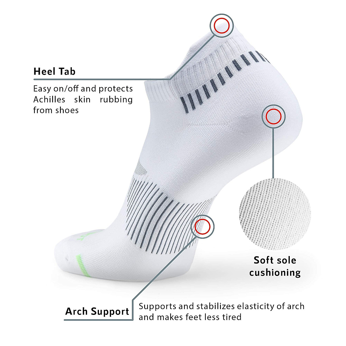 MONFOOT Women's and Men's 5 Pairs Pickleball Tennis Running Athletic Cushion Socks White Medium, multipack