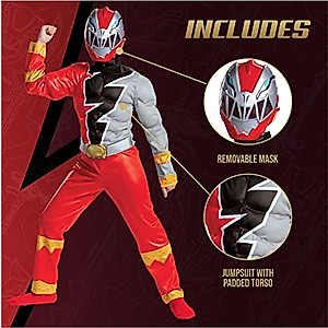 Red Ranger Muscle Costume for Kids, Official Power Rangers Dino Fury Outfit with Mask, Child Size Small (4-6)