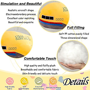 zhidiloveyou 15.7" Airplane Plush Yellow Stuffed Plane Toy Aircraft Hug Pillow Gifts for Kids