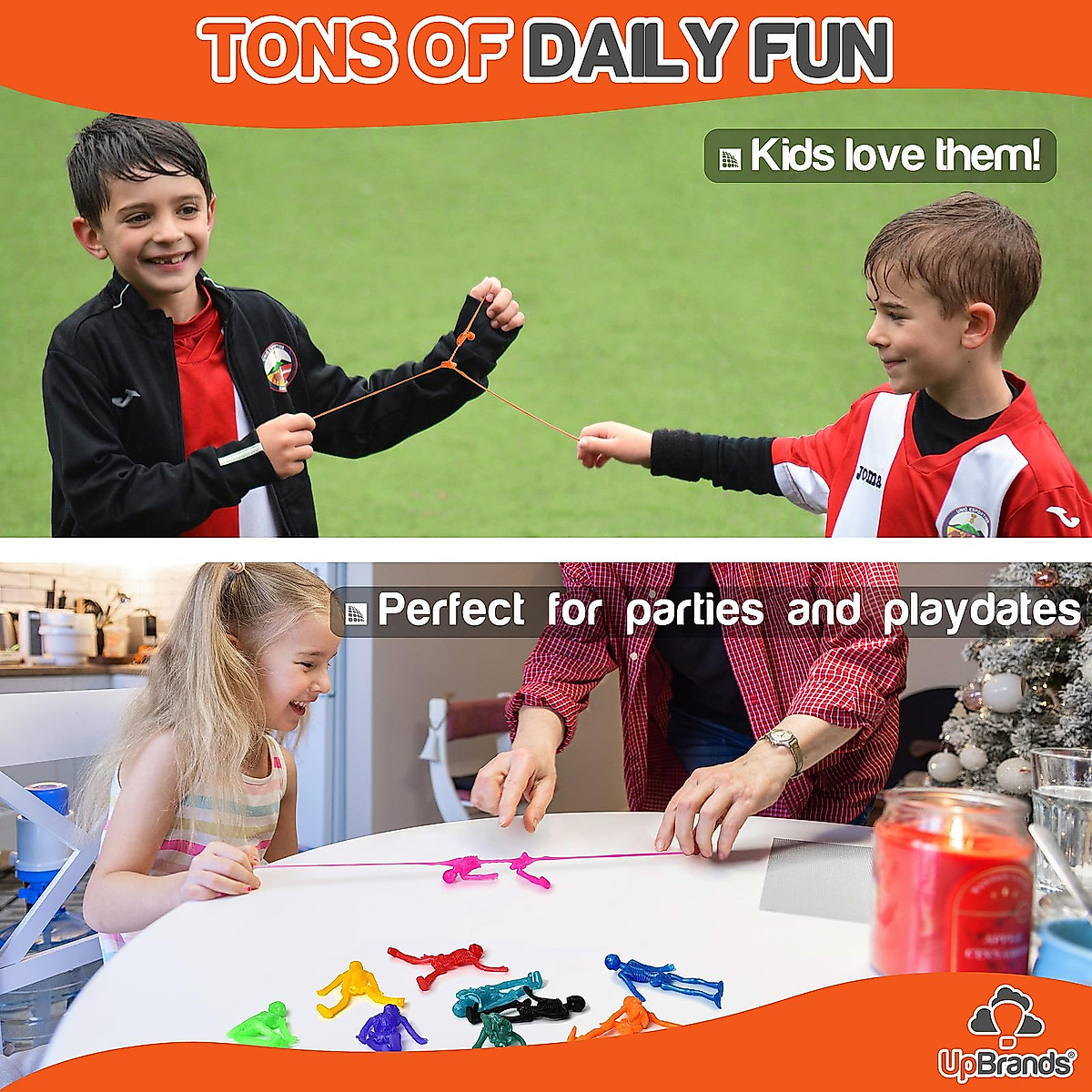 UpBrands 48 Stretchy Toys, Party Favors for Kids Halloween Skeletons, 12 Colors Bulk Set, Kit for Easter Egg Basket Stuffers, Goodie Bags, Pinata Filler, Small Toys Classroom Prizes