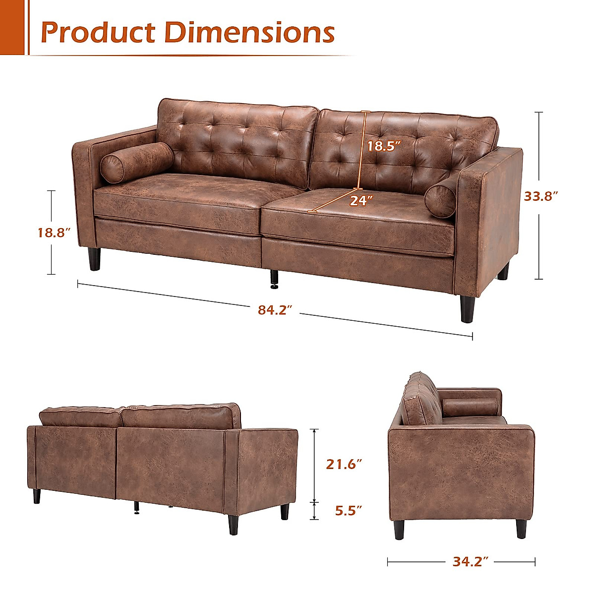 YODOLLA 84.2” Faux Leather Sofa 3.2