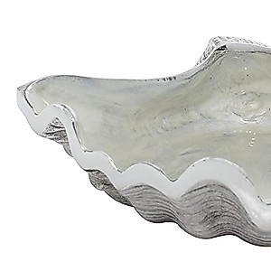 Deco 79 Aluminum Sea Life Shell Serving Bowl with Enamel Interior, 12" x 9" x 3", White