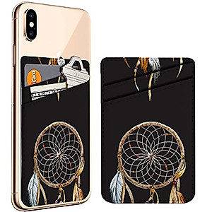 Diascia Pack of 2 - Cellphone Stick on Leather Cardholder ( Watercolor Dreamcatcher Boho Chic Ethnic Pattern Pattern ) ID Credit Card Pouch Wallet Pocket Sleeve