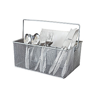 Maypes Utensil Caddy - Silverware Caddy for Parties, Spoon Holder, Buffet Organizer for Condiments, Napkin, Forks, Knives - Stainless Steel Flatware Caddy for Home, (Silver)