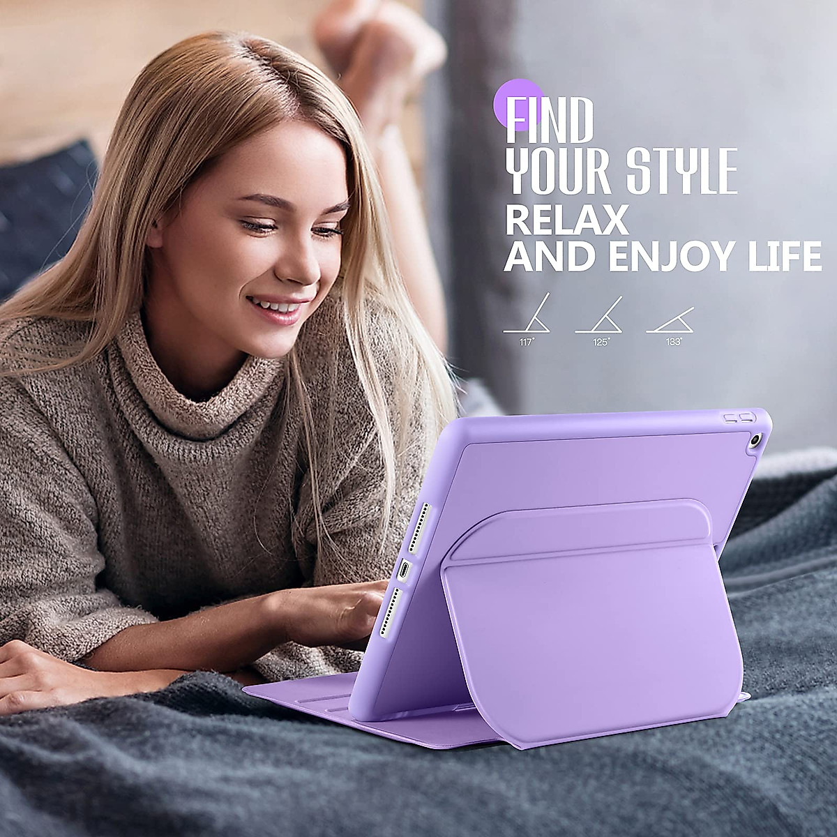 Mastten Compatible with iPad 10.2 Case, for iPad 9th/ 8th/ 7th Generation Case with Pencil Holder, Auto Wake/Sleep, Slim Protective Cover for iPad 10.2 Inch Tablet 2021/2020/2019 Released, Lavender