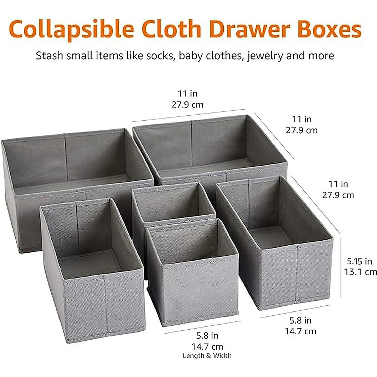 Amazon Basics Cloth Drawer Storage Organizer Boxes, Set of 6