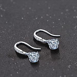 925 Sterling Silver Moissanite Earrings, 0.5ct-1ct Moissanite Halo Earrings for Women, Moissanite Drop Dangle Hoop Earrings, Round Cut Brilliant D Color VVS1 Clarity Moissanite Stud Earrings for Women Girls (style 2)