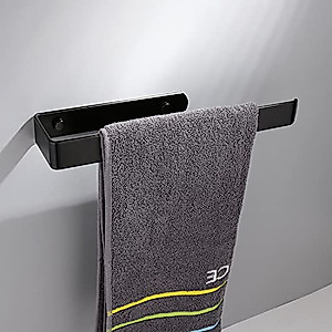 Hand Towel Holder Wall Mount or Adhesive No Drilling, 12.4 Inch Towel Bar Rack for Bathroom Countertop Sink Kitchen Paper Towel Holder Black
