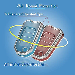 SANRILY Soft Transparent Frosted Flip Key Fob Cover for Honda Odyssey Civic Fit CR-V XR-V BR-V Jade Accord Vezel Pilot Crider Keyless Key Case with Keychain Black