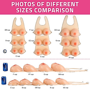 Vollence Durable DD Cup Strap on Silicone Breast Form with Shoulder Strap Fake Boobs False Breast for Mastectomy Prosthesis Crossdresser Transgender Cosplay