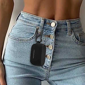 Geiomoo Silicone Carrying Case Compatible with Jabra Elite 3, Portable Scratch Shock Resistant Cover with Carabiner (Black)