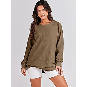 ANRABESS Women's Fall Casual Soft Long Sleeves Sweatshirts Pullover Tunic Tops Split Blouse with Side Zipper Teen Girls Trendy 2023 A1073-kaqi-L Khaki