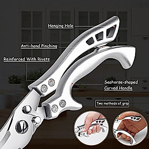 FUSIONKEI Poultry Shears Heavy Duty Kitchen Shears Multipurpose Kitchen Scissors Stainless Steel Cutlery Shears For Chicken Meat Turkey Fish Vegetables Herbs With Protective Sheath Gift Box