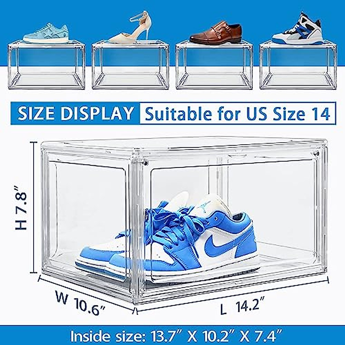 DAYOOH Shoe Boxes Clear Plastic Stackable Clear Sneaker Acrylic Sneaker Display Case Magnetic Shoe Organizer Containers with Lids Caja De Zapatos Transparente - 10Pack Size 15