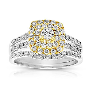 Vir Jewels 1 cttw Diamond Wedding Bridal Ring Set 14K Two Tone Gold Cushion Halo Engagement Size 5