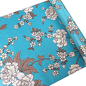 HOYOYO 17.8 x 78 Inches Self-Adhesive Shelf Liner, Dresser Drawer Paper Wall Sticket Home Decoration, Blue Vintage Peony Decorative