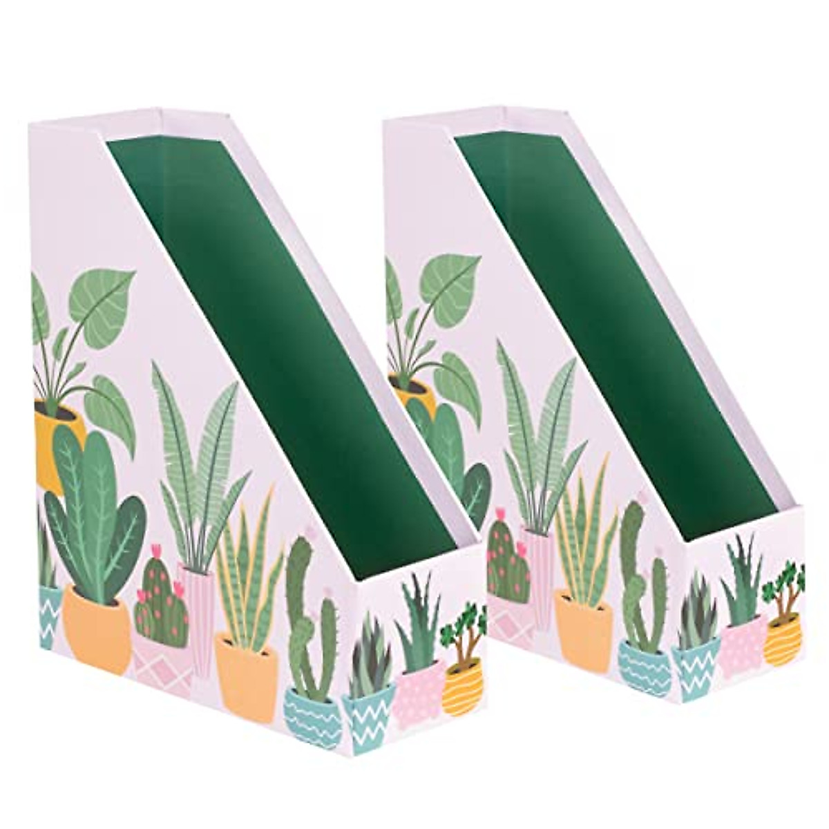 Steel Mill & Co Cute Magazine Holder Set of 2, Vertical File Organizer, File Folder and Paper Holder, Desk Accessories & Workspace Organizers for Home or Office, Succulent