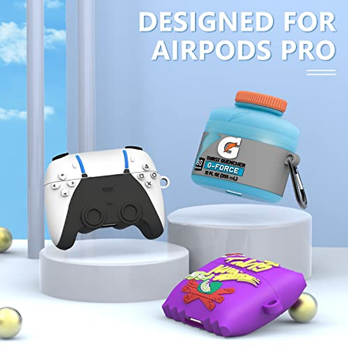 (3 Pack) Cute Airpod Case for Airpods Pro,3D Kawaii Silicone Cartoon Funny Cool Protective Cover Accessories for Apple Air pod Pro Charging Case for Girls Boys (Bubble Gum+Sport Water+Game Controller)