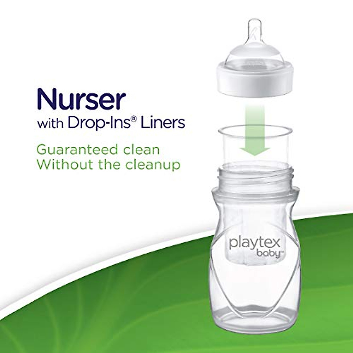 Playtex Baby Nurser Bottle with Pre-Sterilized Disposable Drop-Ins Liners, Closer to Breastfeeding, 4 Ounce Bottles, 3 Count