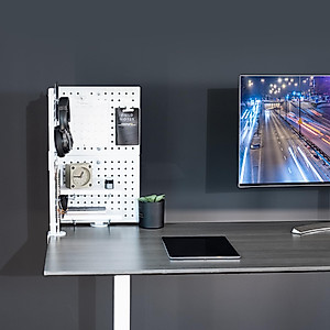 VIVO Steel Clamp-on Desk Pegboard, 24 x 20 inch Privacy Panel, Magnetic Peg Board, Office Accessory Organizer, Above or Under Desk Placement, White, PP-DK24W