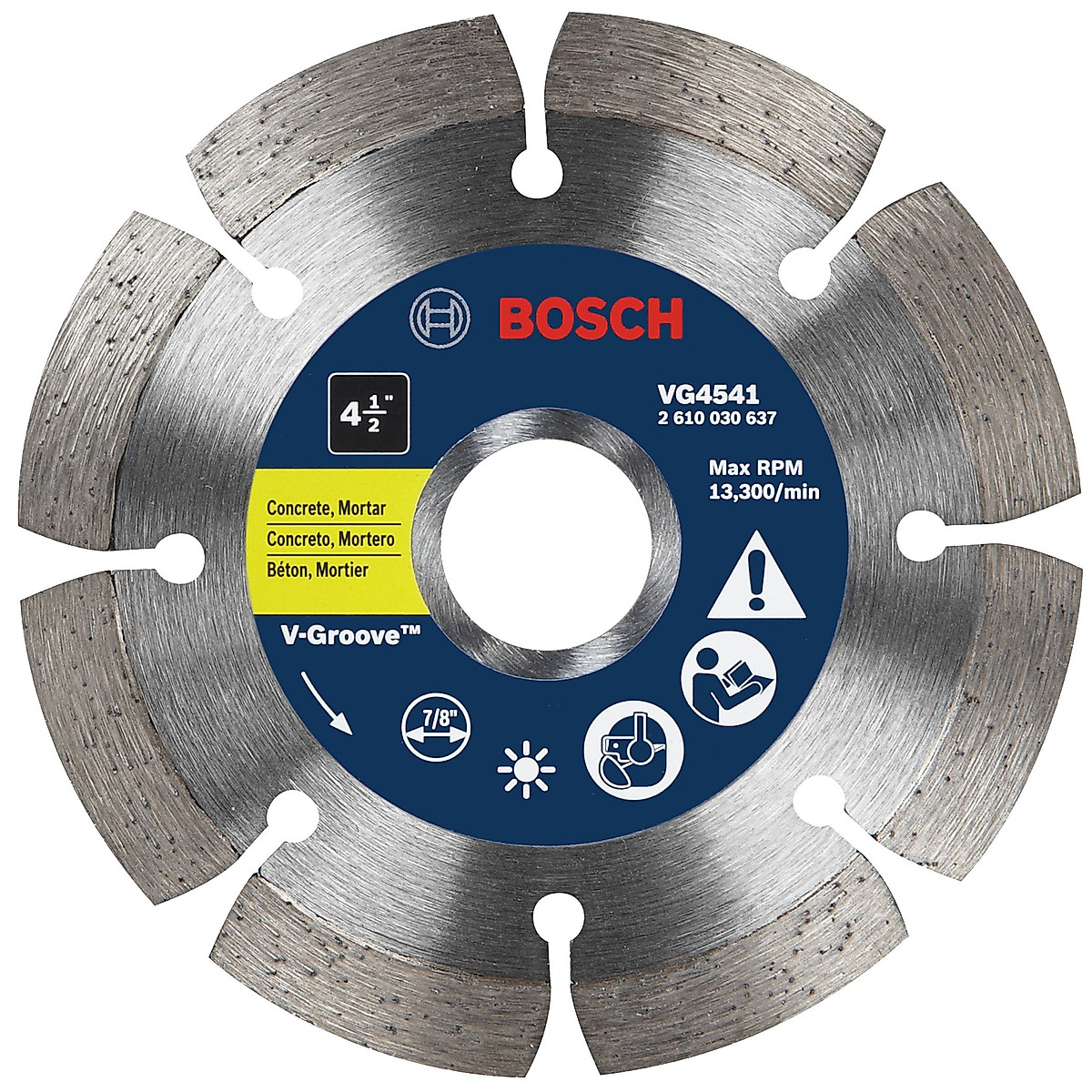 BOSCH VG4541 4-1/2-Inch x 7/8-Inch Segmented Rim V-Groove Diamond Blade for General Purpose