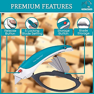 Box Cutter Retractable Utility Knife - Heavy Duty Box Cutter Knife Cardboard Cutter - Box Opener Razor Blades Utility Knife - Box Knife Carpet Cutter with 5 Sharp Blades