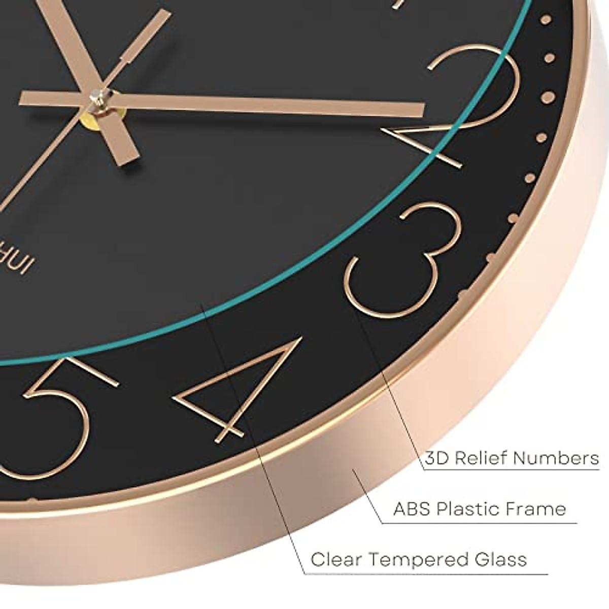 SUOHUI 12 Inch Silent Wall Clock Non-Ticking Modern Style Wall Clocks Battery Operated for Home/Bedroom/Office/Classroom/School/Living Room Decor(Golden Frame Black Dial)