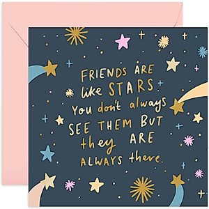 Old English Co. Friends Are Like Stars Greeting Card - Happy Birthday Card for Best Friend - Thank You For Support Friendship card - Thinking of You Card for Her Him | Blank Inside with Envelope