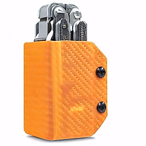 Clip & Carry Kydex Multitool Sheath for LEATHERMAN FREE P2 - Made in USA (Multi-tool not included) EDC Multi Tool Holder Holster Cover (Carbon Fiber Orange)