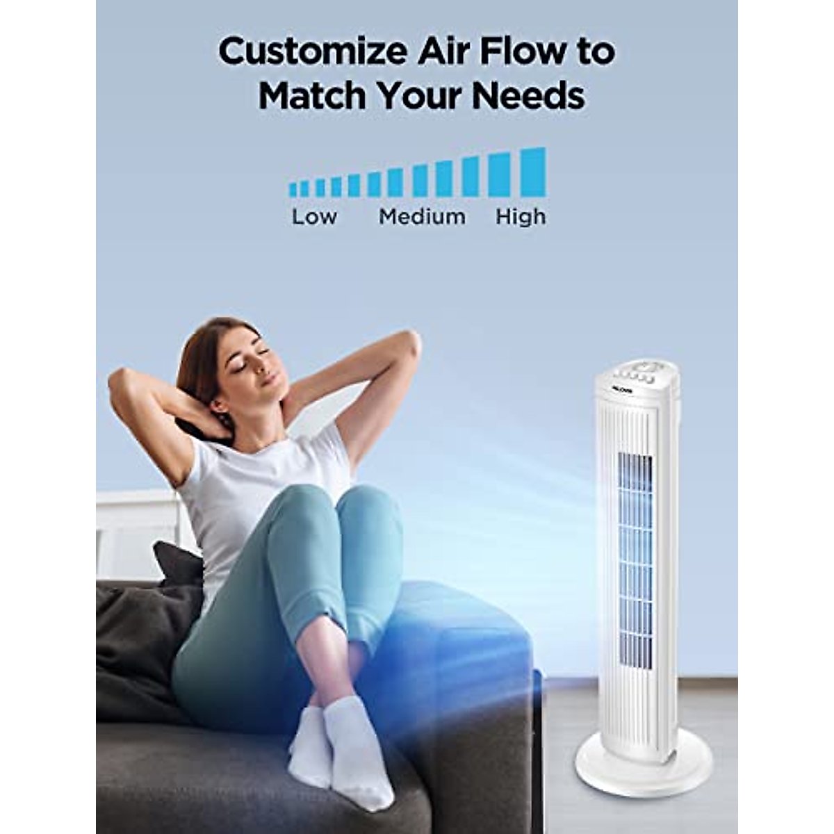 PELONIS 30 Inch Oscillating Tower Fan with 3 Speed Settings and Auto-off Timer, Standing Fan PFT28A2BWW, White