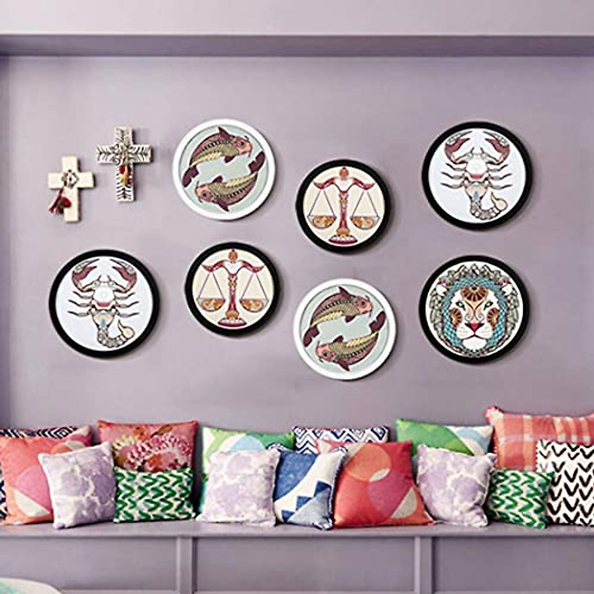 JUSTDOLIFE Picture Frame Round Wooden Photo Frame Wall Hanging Photo Display Wall Decor