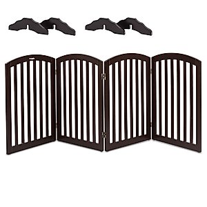 Bonnlo 30'' Tall Free Standing Pet Gate for Dogs, 81” Wide Dog Gates for The House, Doorways & Stairs, Dog Fence Indoor Puppy Gate with 4 Foot Supporters, 4 Panel Doggie Gate, Espresso