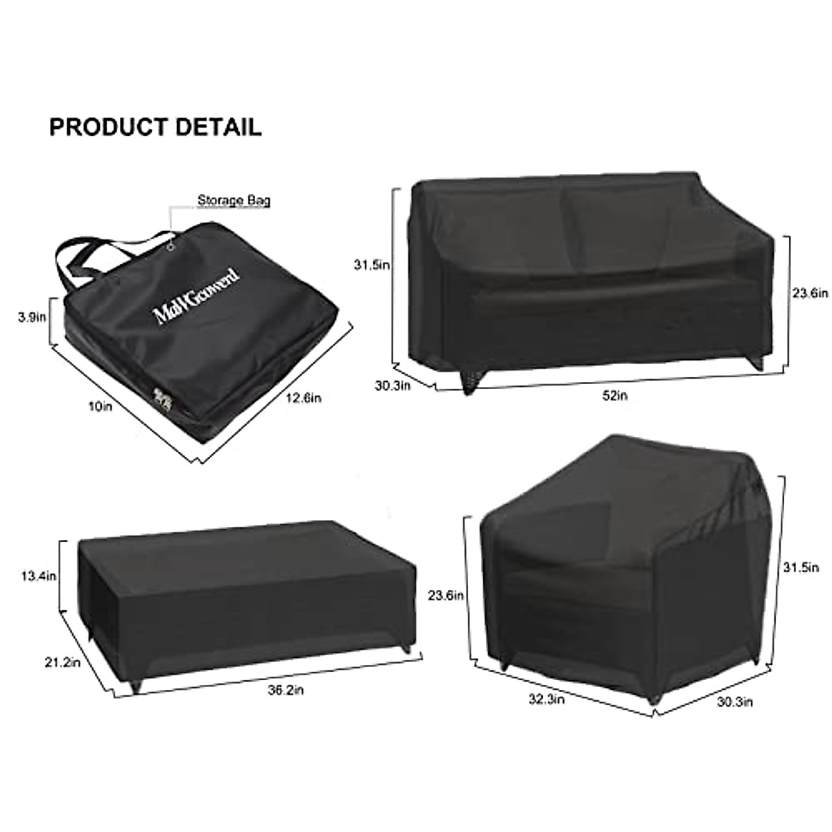 MaWGcowerd Patio Furniture Cover-420D Oxford Cloth Sofa Table Chair Waterproof Cover, 4 Piece Set of Outdoor Garden Patio Furniture Waterproof Dustproof Sunscreen Cover